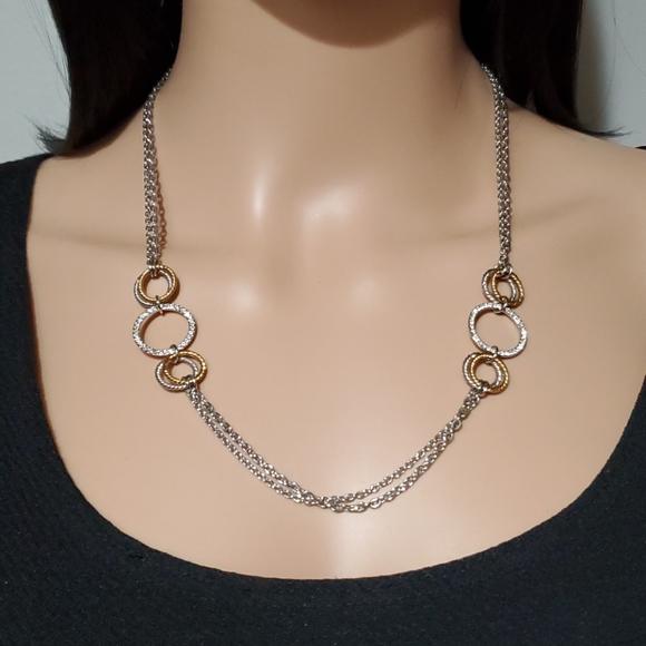 TC | Jewelry | Tc Signed Gold Silver Tone Hoops Necklace | Poshmark
